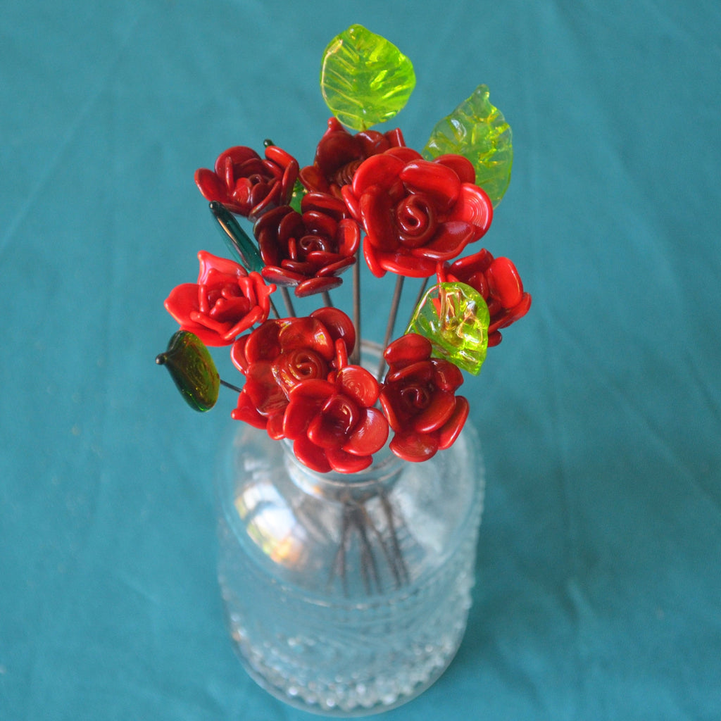 Red Rose - - Individual Murano Glass Flower Stem